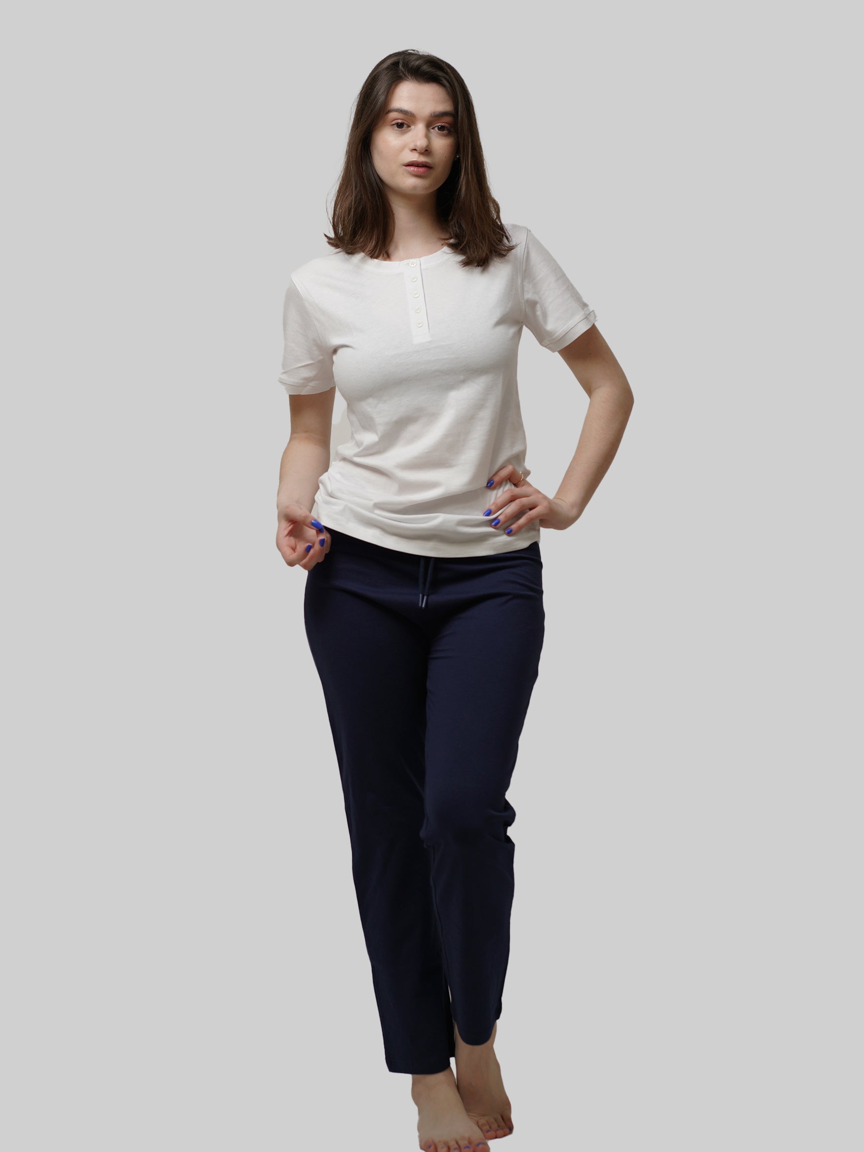 Women Button Facing short sleeve Top & loungewear set